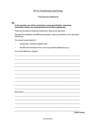 Ks4 Gcse Physics Edexcel Cp11b Transformers And Energy Lesson Bundle