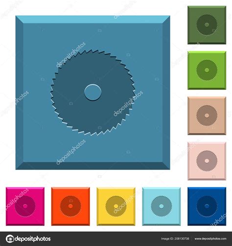 Circular Saw Engraved Icons Edged Square Buttons Various Trendy Colors Stock Vector By