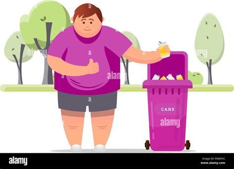 Trash Sorting Protect The Environment Man Throws A Garbage In The Trash Vector Illustration