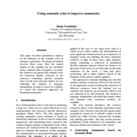 Using Semantic Roles To Improve Summaries Acl Anthology