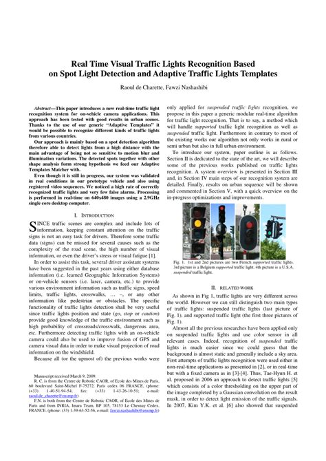 Pdf Real Time Visual Trafric Lights Recognition Based On Spot Light Detection And Adaptive