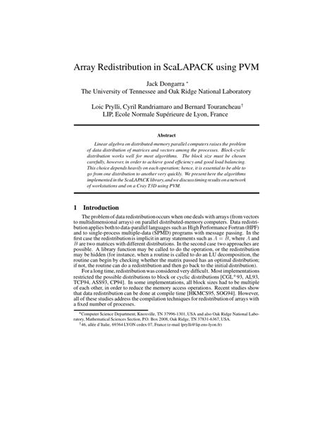 Pdf Array Redistribution In Scalapack Using Pvm