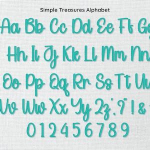 Simple Treasures Cursive Script Embroidery Font 7 Sizes Instant