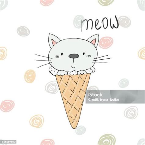 손으로 그린 귀여운 만화 고양이 아이스크림 벡터 일러스트 벡터 일러스트 레이 션 귀여운에 대한 스톡 벡터 아트 및 기타 이미지 귀여운 낙서 드로잉 냉동된 Istock