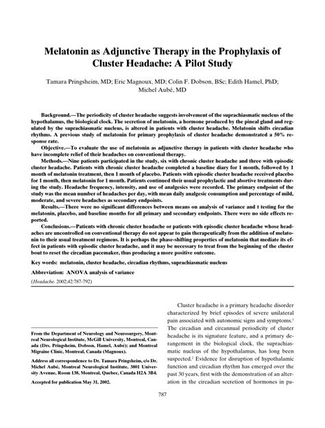 Pdf Melatonin As Adjunctive Therapy In The Prophylaxis Of Cluster