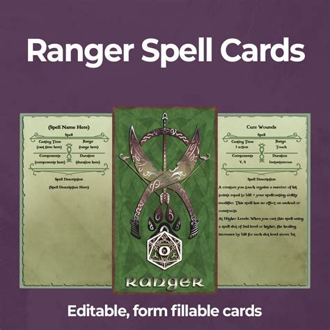Ranger Spell Cards Dandd 5e Spell Cards Fillable Pdf Armor Class