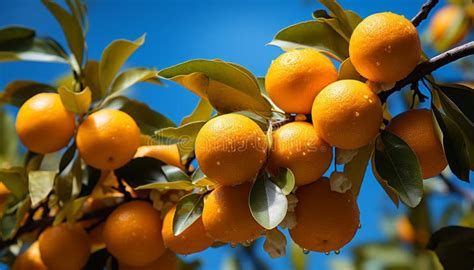 Fresh Citrus Fruit On Tree Branch Nature Healthy Refreshment Generated