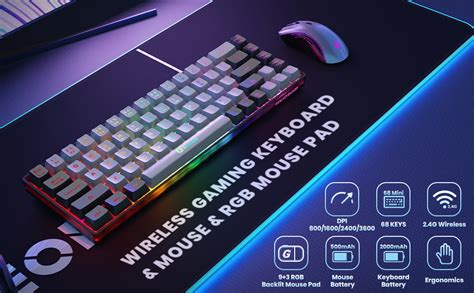 Geodmaer Wireless Gaming Keyboard And Mouse And Rgb Mouse Pad 68 Keys Compact Anti