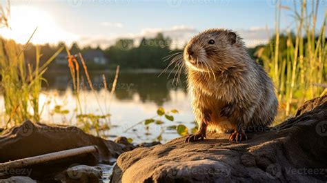 Close Up Photo Of A Muskrat Looking In Their Habitat Generative Ai