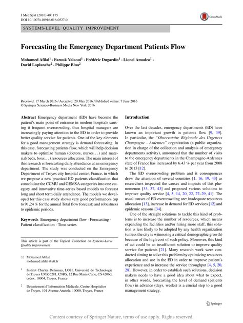 Forecasting The Emergency Department Patients Flow Request Pdf