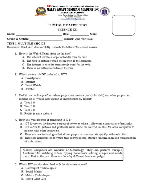 1st Summative Test In Empowerment Of Technology 12 Pdf Computers