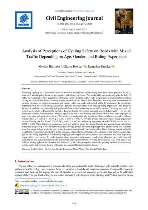 PDF Analysis Of Perceptions Of Cycling Safety On Roads With Mixed Traffic Depending On Age