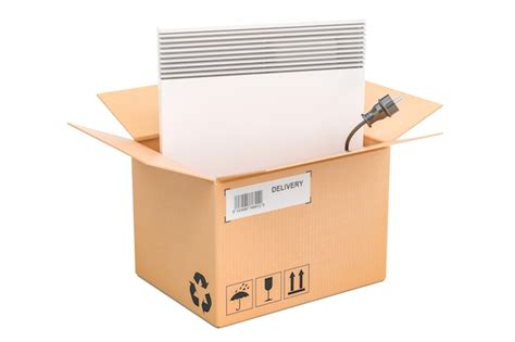 Premium Photo Delivery Concept Convection Heater Inside Parcel 3d Rendering