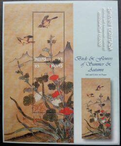 Stamp Birds And Flowers Of Summer And Autumn Nevis Japanese Art Mi