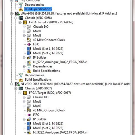 a labview fpga project containing two targets a crio 9067 and crio