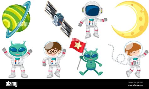 Set Of Space Cartoon Characters And Objects Illustration Stock Vector Image And Art Alamy