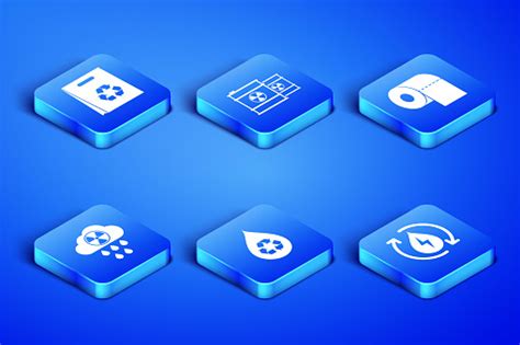 재활용 깨끗한 아쿠아 재활용 산성 비 및 방사성 구름이있는 쇼핑 백 방사성 폐기물 배럴 및 화장지 롤 아이콘을 설정합니다 벡터 3차원 형태에 대한 스톡 벡터 아트 및 기타