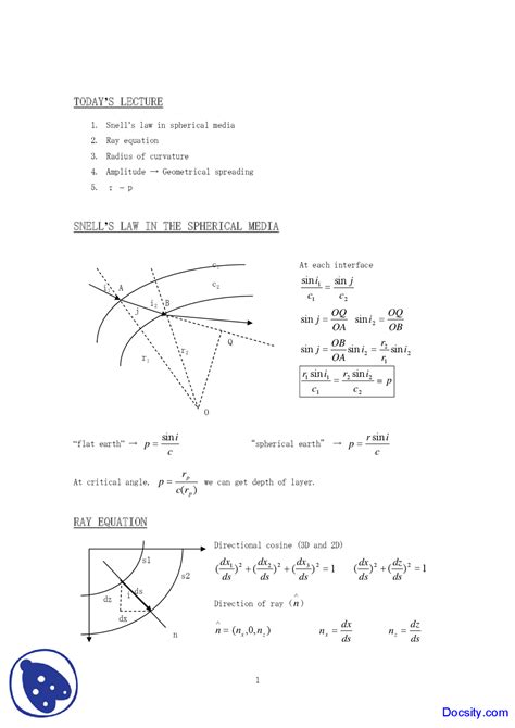 Ray Equation Seismology Lecture Notes Docsity