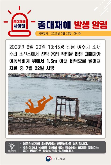 선박 용접 작업 중 이동식비계 위에서 떨어짐15m