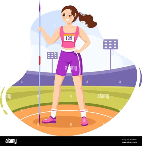 Javelin Throwing Athlete Illustration Using A Long Lance Shaped Tool To