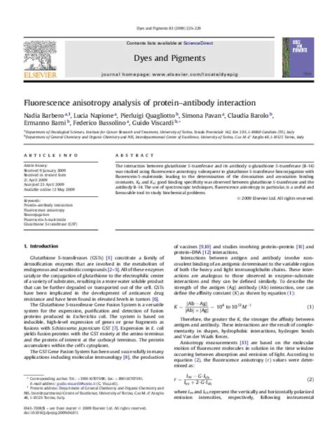 Pdf Fluorescence Anisotropy Analysis Of Proteinantibody Interaction