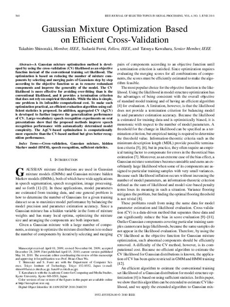 pdf gaussian mixture optimization based on efficient cross validation