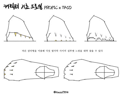 타코작가 On X 작은 삼각형을 이용해 다섯 발가락 사이의 실루엣을 대략 잡을 수 있다 Fswdsxict7 X 손 그림 참고자료 신체