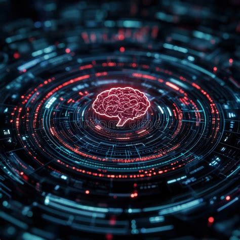 A Glowing Digital Brain Icon Surrounded by Intricate Futuristic Circuitry, Representing ...
