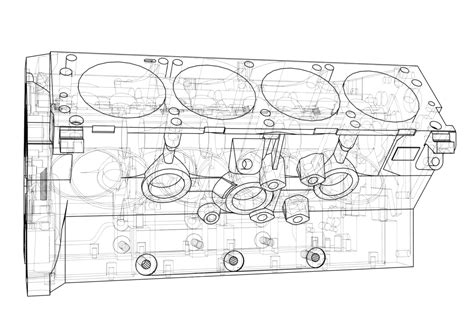 Rendering Vektor Sketsa Blok Mesin Dari Gambar Bingkai Kawat Teknik 3d Vektor Rekayasa Bingkai