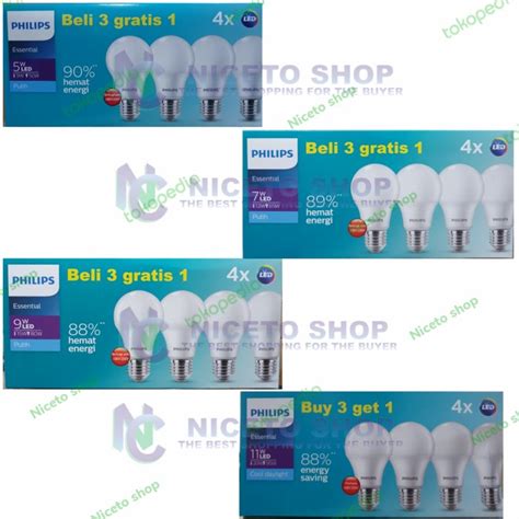 Jual Lampu Paket Led Essential Bulb Philips Multipack W W W W Shopee Indonesia
