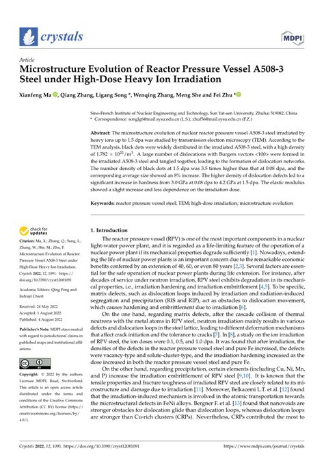 Pdf Microstructure Evolution Of Reactor Pressure Vessel A508 3 Steel Under High Dose Heavy Ion