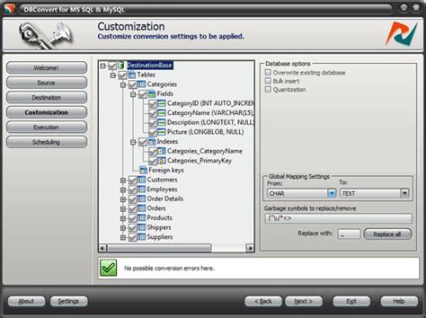 Customization Dbconvert