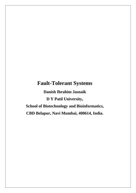 Pdf Fault Tolerance Techniques In Embedded System