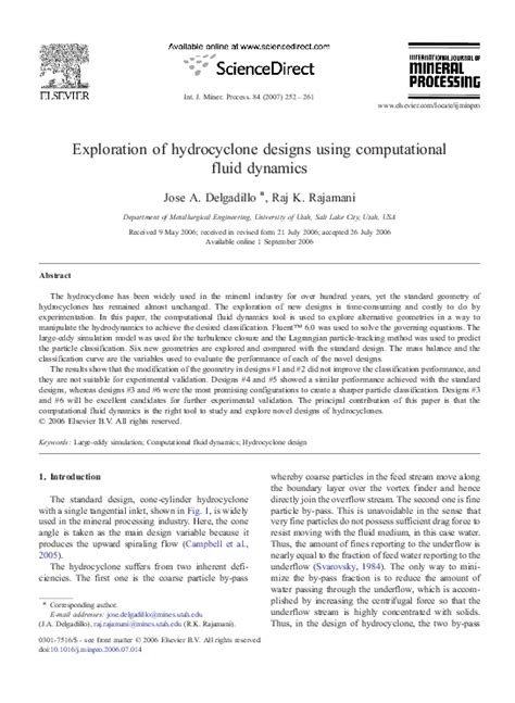 Pdf Exploration Of Hydrocyclone Designs Using Computational Fluid