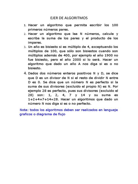 Ejercicios De Algoritmos Pdf