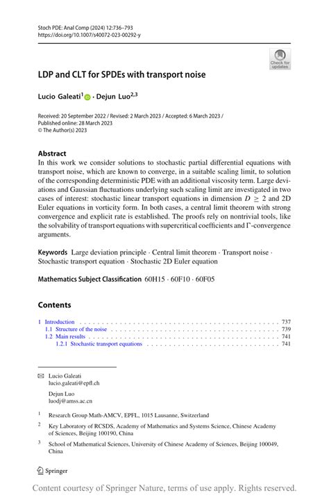Pdf Ldp And Clt For Spdes With Transport Noise