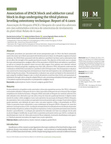 Pdf Association Of Ipack Block And Adductor Canal Block In Dogs Undergoing The Tibial Plateau