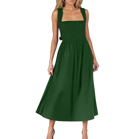 Fdgiu 2025 Womens Square Neck Sleeveless Flowy A Line Midi Dress