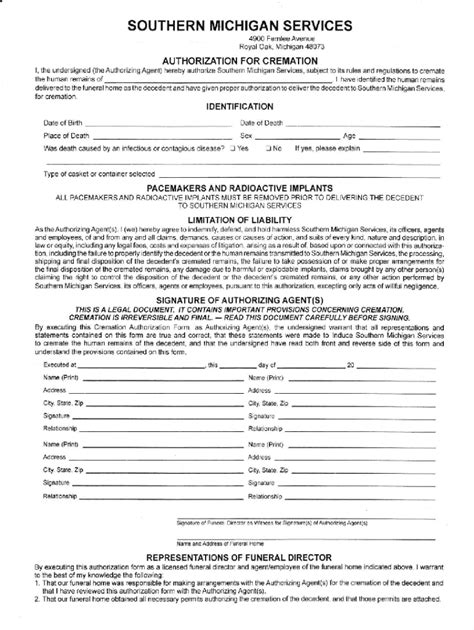 Fillable Online Cremation Authorization Form No Fax Email Print Pdffiller