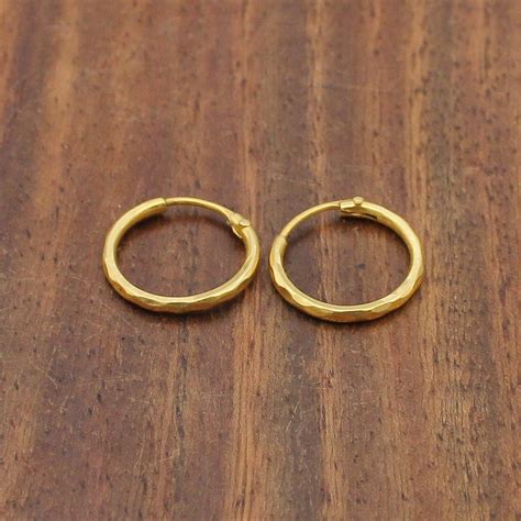 Very Small Pure 22k Yellow Gold Hoop Bali Earrings Handmade Yellow