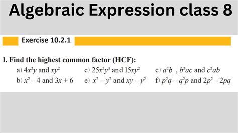 Find The Highest Common Factor Hcf Algebraic Expression Class 8 In Nepali Part 13 Youtube
