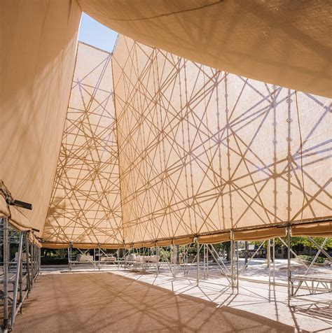 Aire Pavilion Wrapped By Giant Scaffolding Represents Unfinished Architecture In Granada