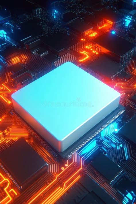 Futuristic Microchip On A Glowing Circuit Board With Vibrant Colors