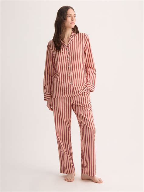 Womens Pajamas Capri Cotton Batiste Red And Peach Stripe