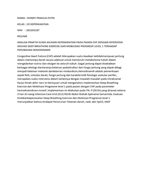 Resume Analisa Praktik Klinik Asuhan Keperawatan Pada Pasien Chf Dengan