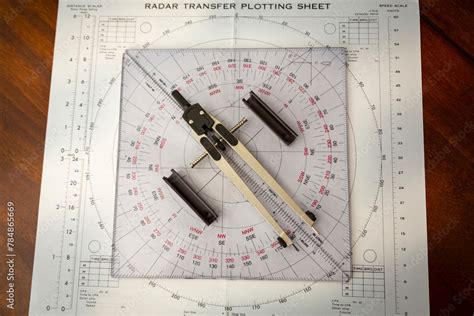 Foto De Above Image Of A Navigators Radar Plotting Chart With A Triangler And Compass Divider