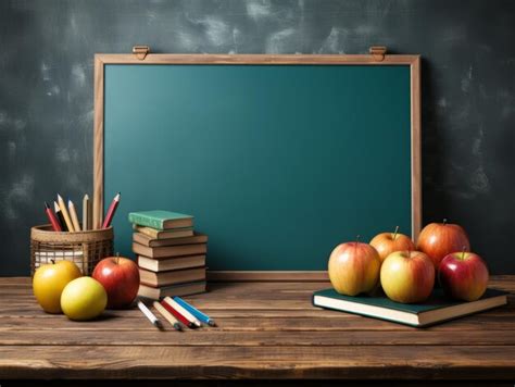Premium Ai Image Back To School Concept With Green Chalkboard Apples