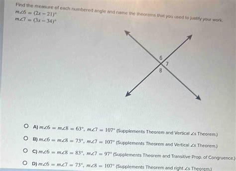 M∠ 6 2x 21 Circ Find The Measure Of Each Numbered Angle And Name The