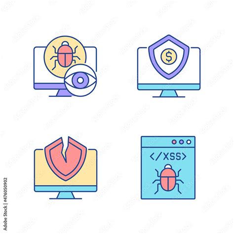 Computer Vulnerability Exploitation Rgb Color Icons Set Hacker Attacks Network Disruption
