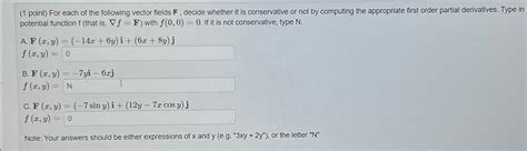 solved 1 ﻿point ﻿for each of the following vector fields f